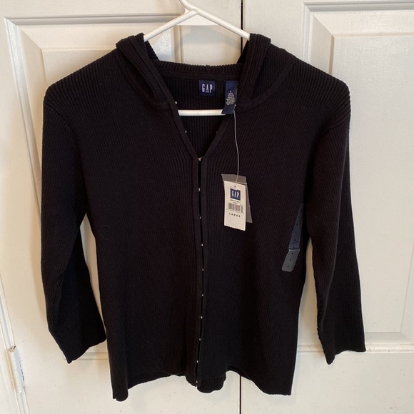 GAP | Tops | Black Ribbed Hooded Cardigan | Poshmark